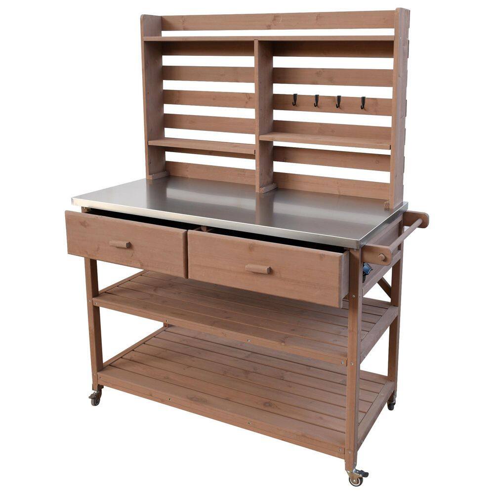 Nestfair 52 in. W x 64.9 in. H Outdoor Potting Bench Table in Brown ...