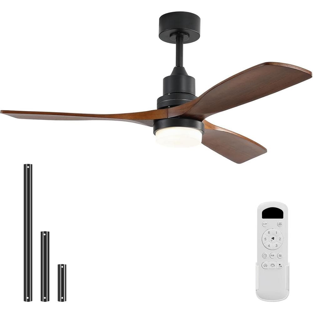 CACI Mall 52 in. Indoor/Outdoor Black Ceiling Fan Integrated LED with ...