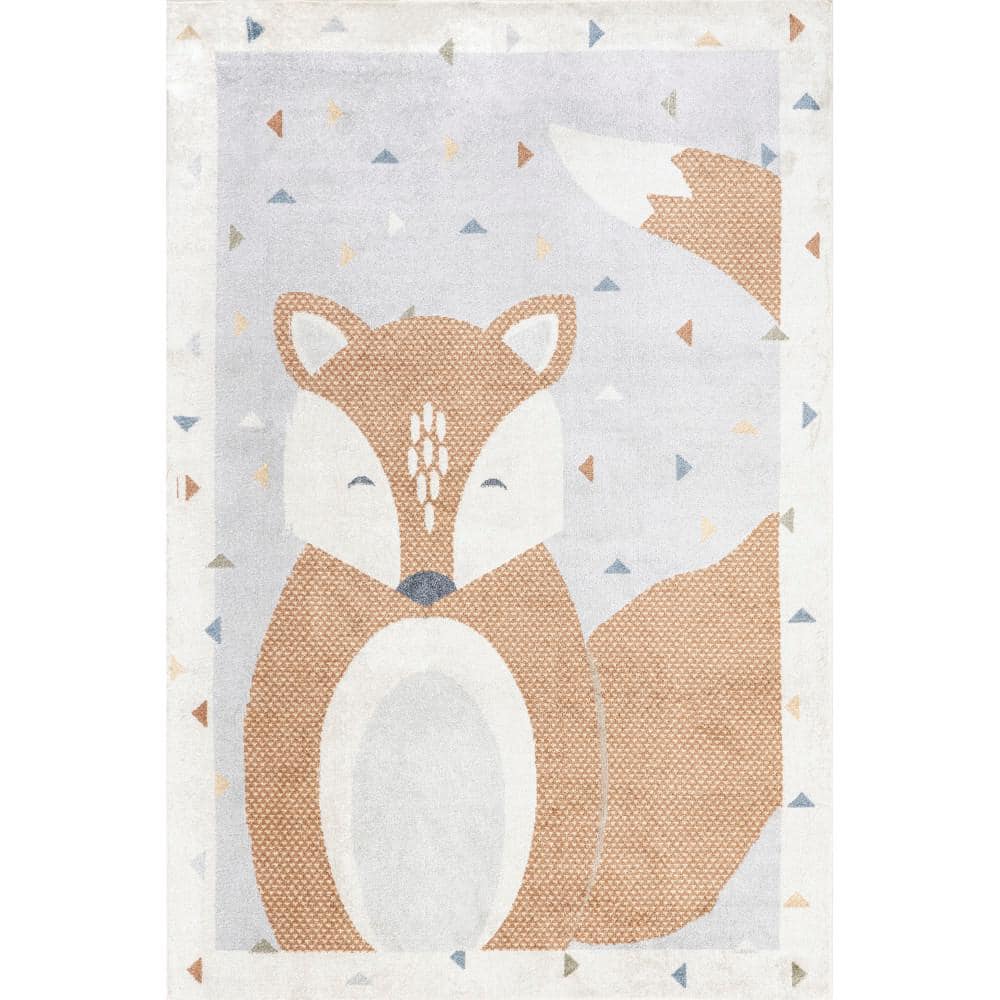 nuLOOM Talia Bashful Fox Kids Machine Washable Beige Doormat 3 ft. x 5 ...