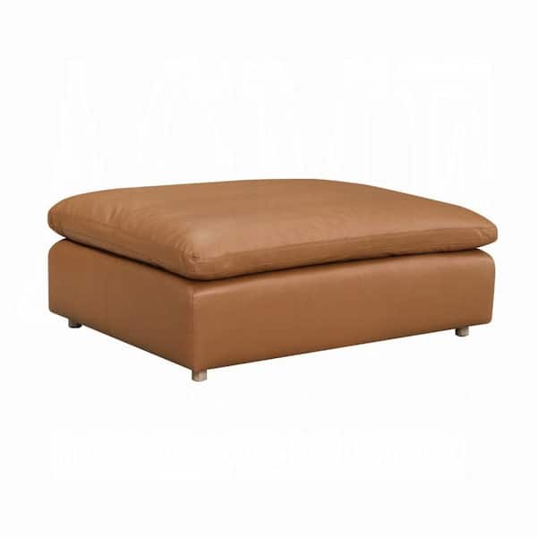 Benjara Ridaa Brown Leather Rectangle Accent Ottoman BM333105 - The ...
