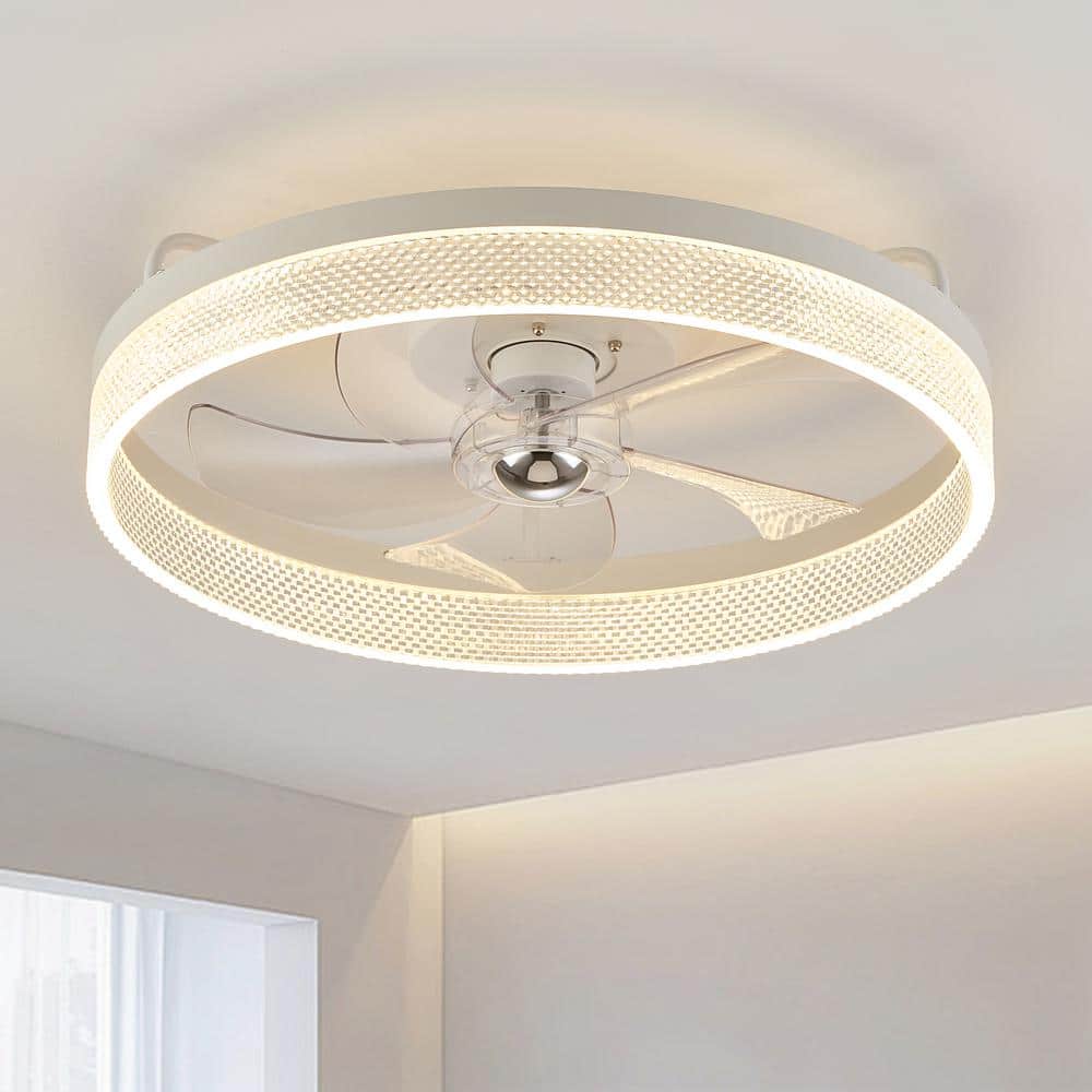 FANNEHONNE 20 in. Integrated LED Indoor White Flush Mount Ceiling Fan ...