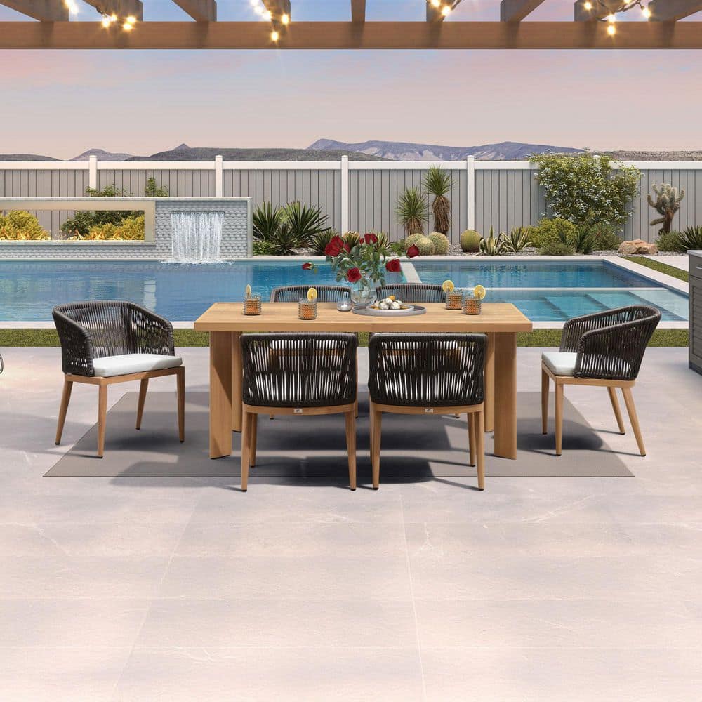 PURPLE LEAF 7-Piece Aluminum Wicker Dining Table and Armchairs Patio ...