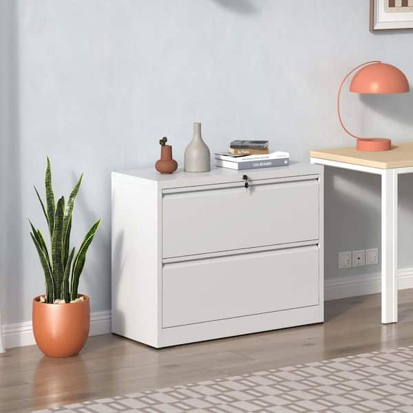 Reviews for 2-Drawer Black Metal 35.43 in. W Lateral File Cabinet with ...