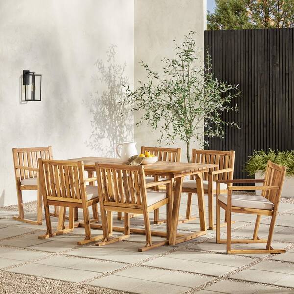 Walker Edison Furniture Company Natural 7-Piece Modern Slatted Wood ...