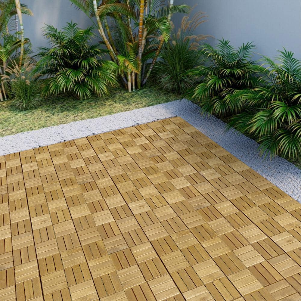 BTMWAY 1 ft. x 1 ft. Acacia Wood Interlocking Deck Tiles Outdoor Patio ...
