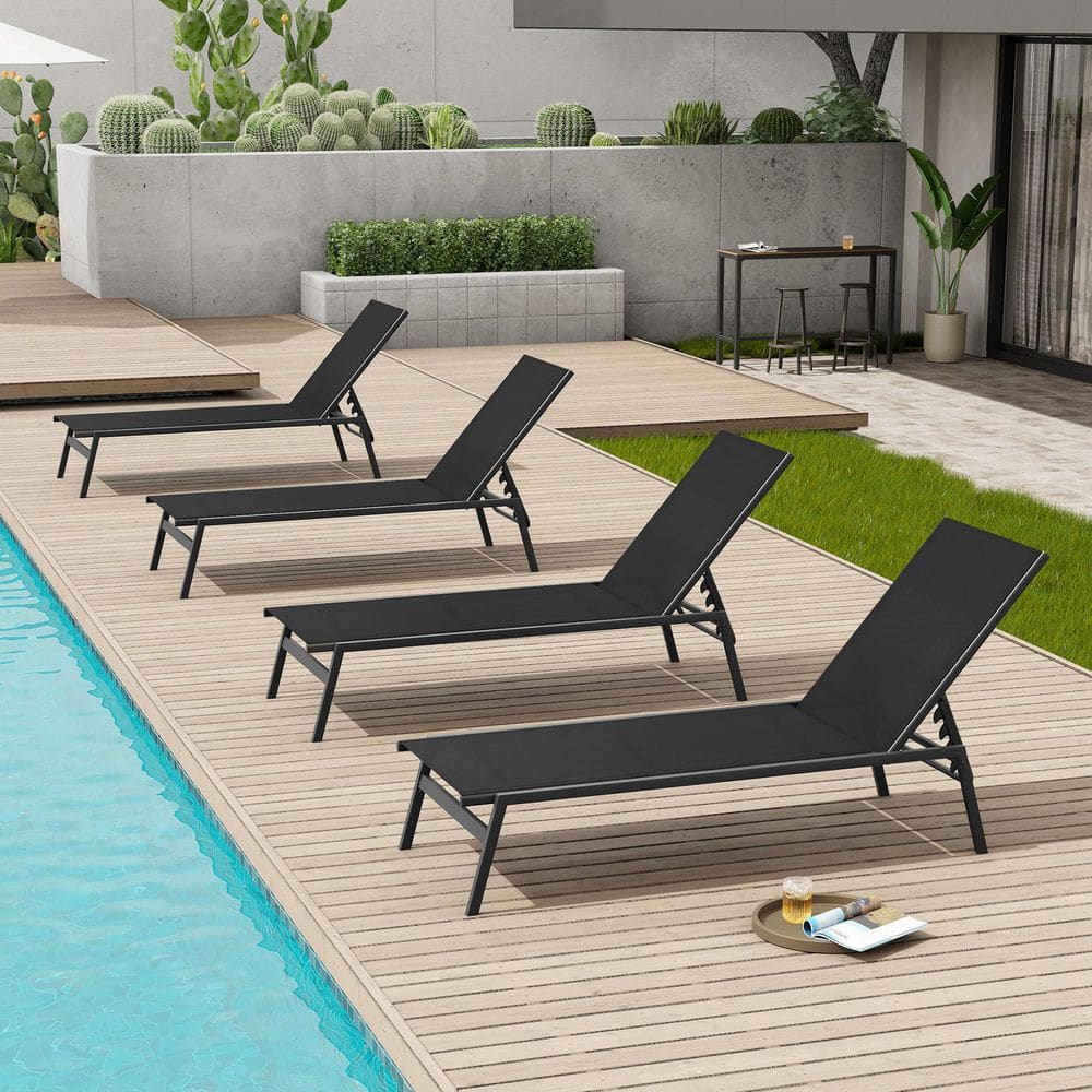 Crestlive Products 4-Piece Outdoor Chaise Lounge Stackable Lounge Chair ...