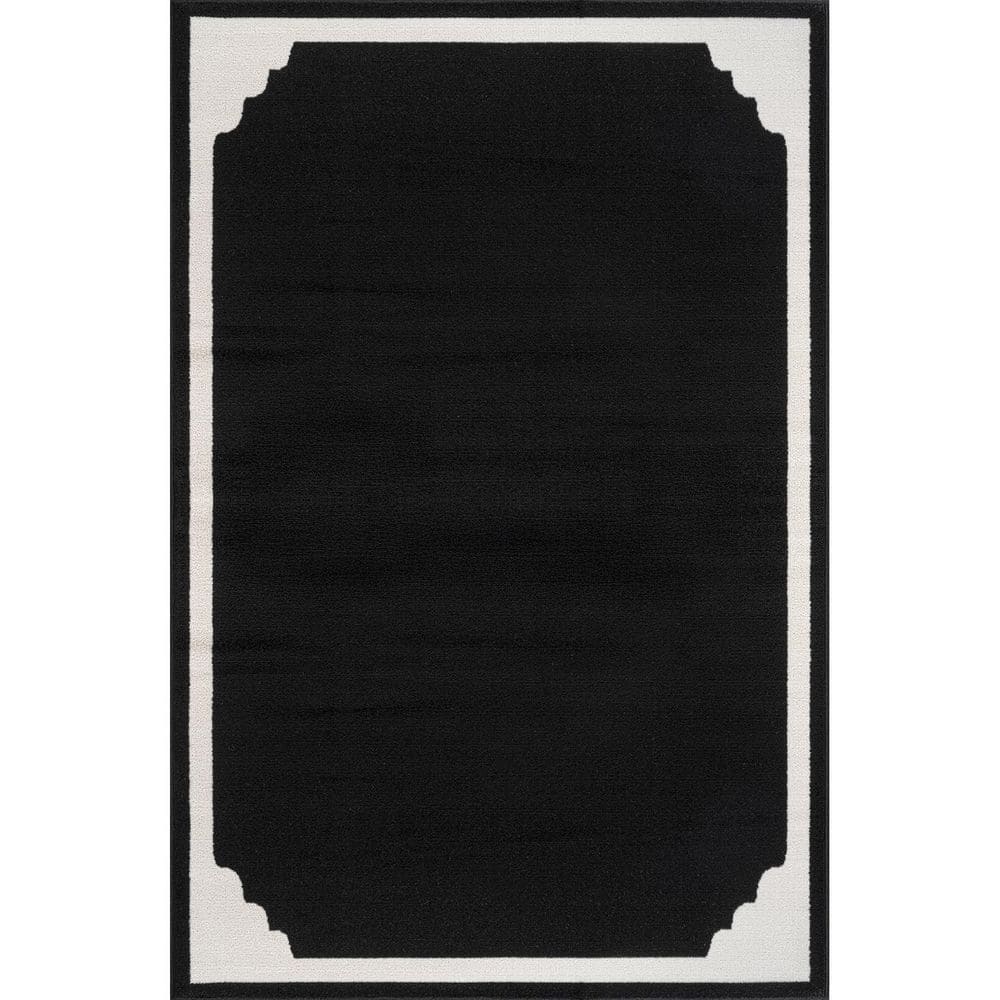 Beverly Rug Hera Black 6 ft. x 9 ft. Rubber Back Washable Corner ...