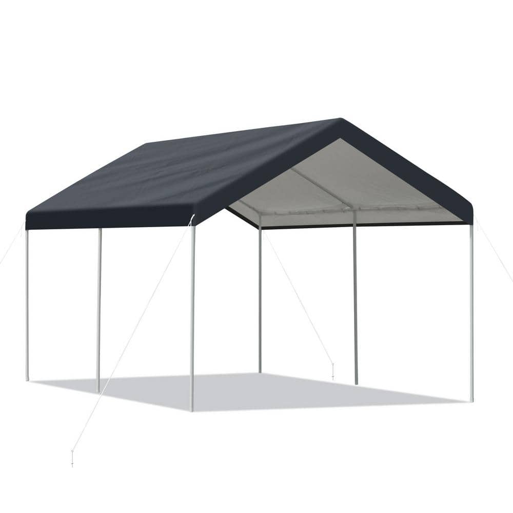 Aoodor 10 ft. W x 20 ft. D Portable Vehicle Carport with Gray Canopy ...