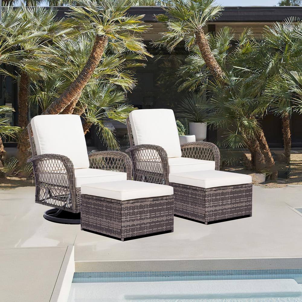 JEAREY 4-Piece White Patio Wicker Bistro Furniture Set with Swivel ...