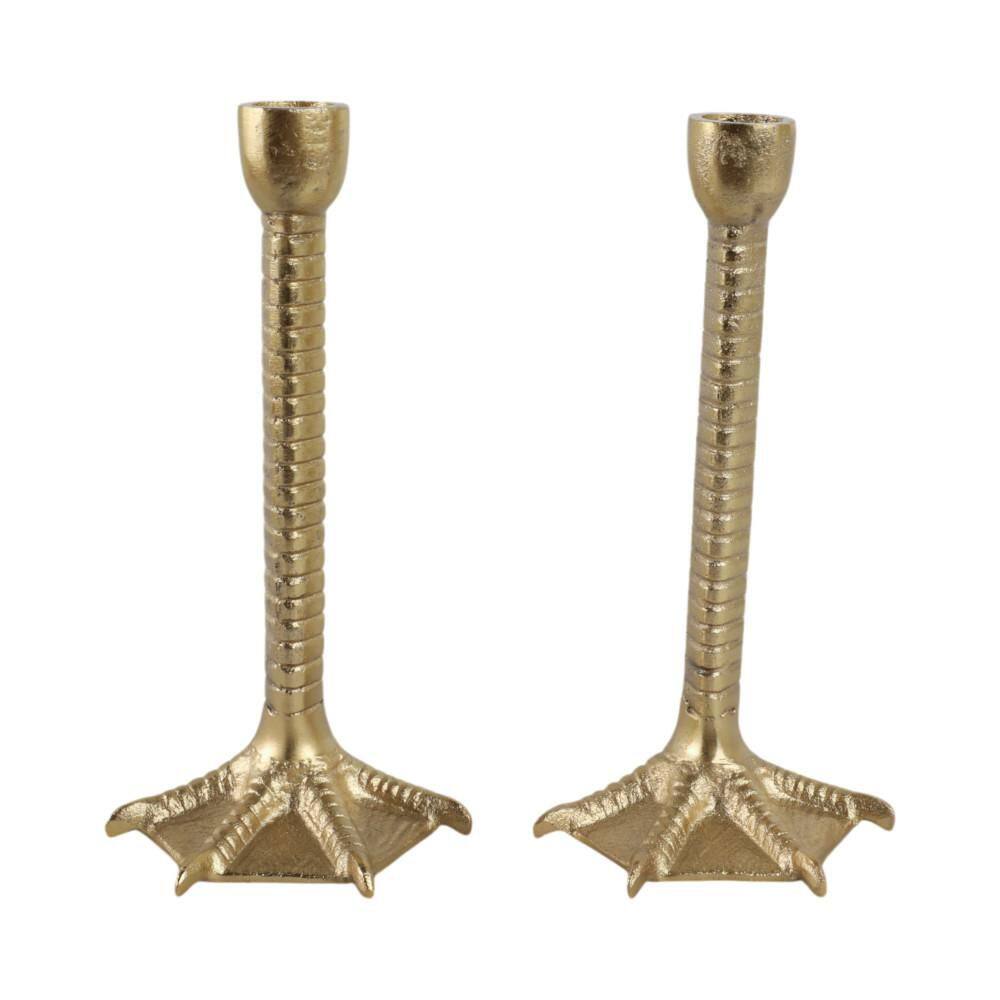 Liv & Skye Gold 9 in. Metal Novelty Bird Legs Taper Candle Holders (Set ...