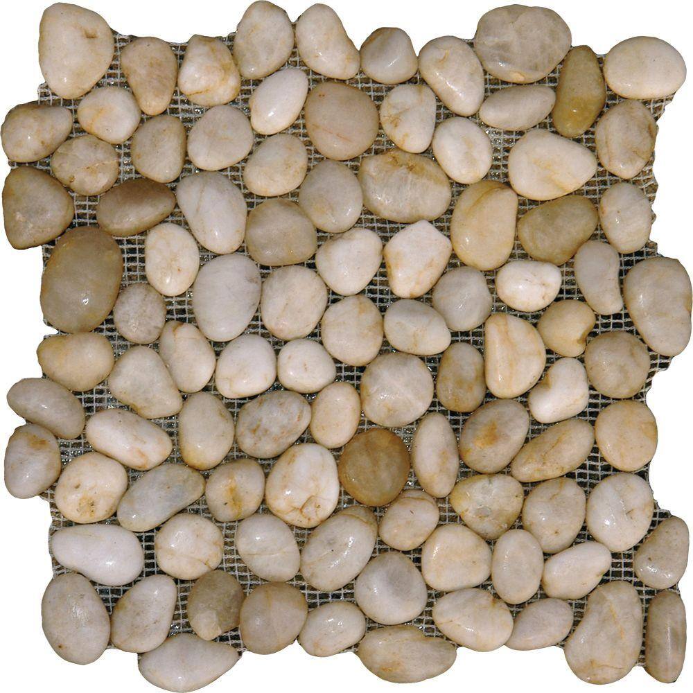 MSI White Pebbles 12 in. x 12 in. x 10 mm Tumbled Marble Mesh-Mounted ...