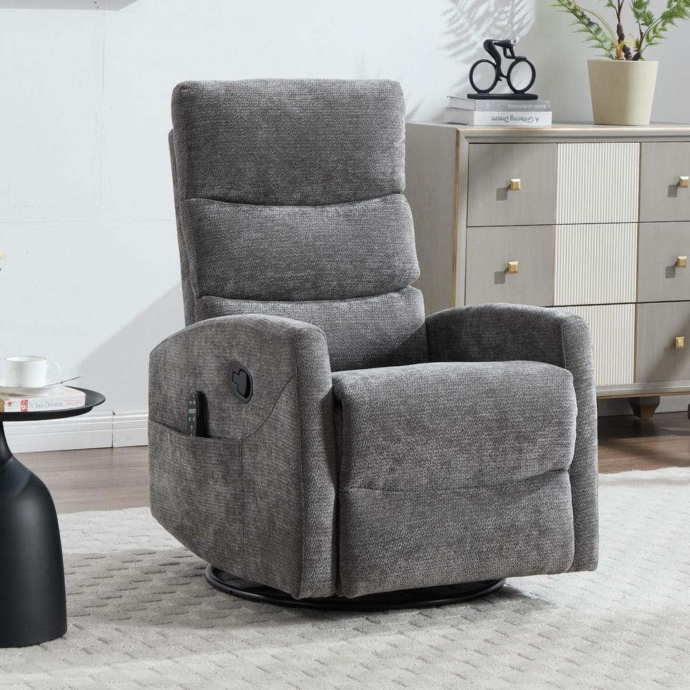 aisword Grey Chenille Manual Swivel Recliner Rocker Chair with Massage ...