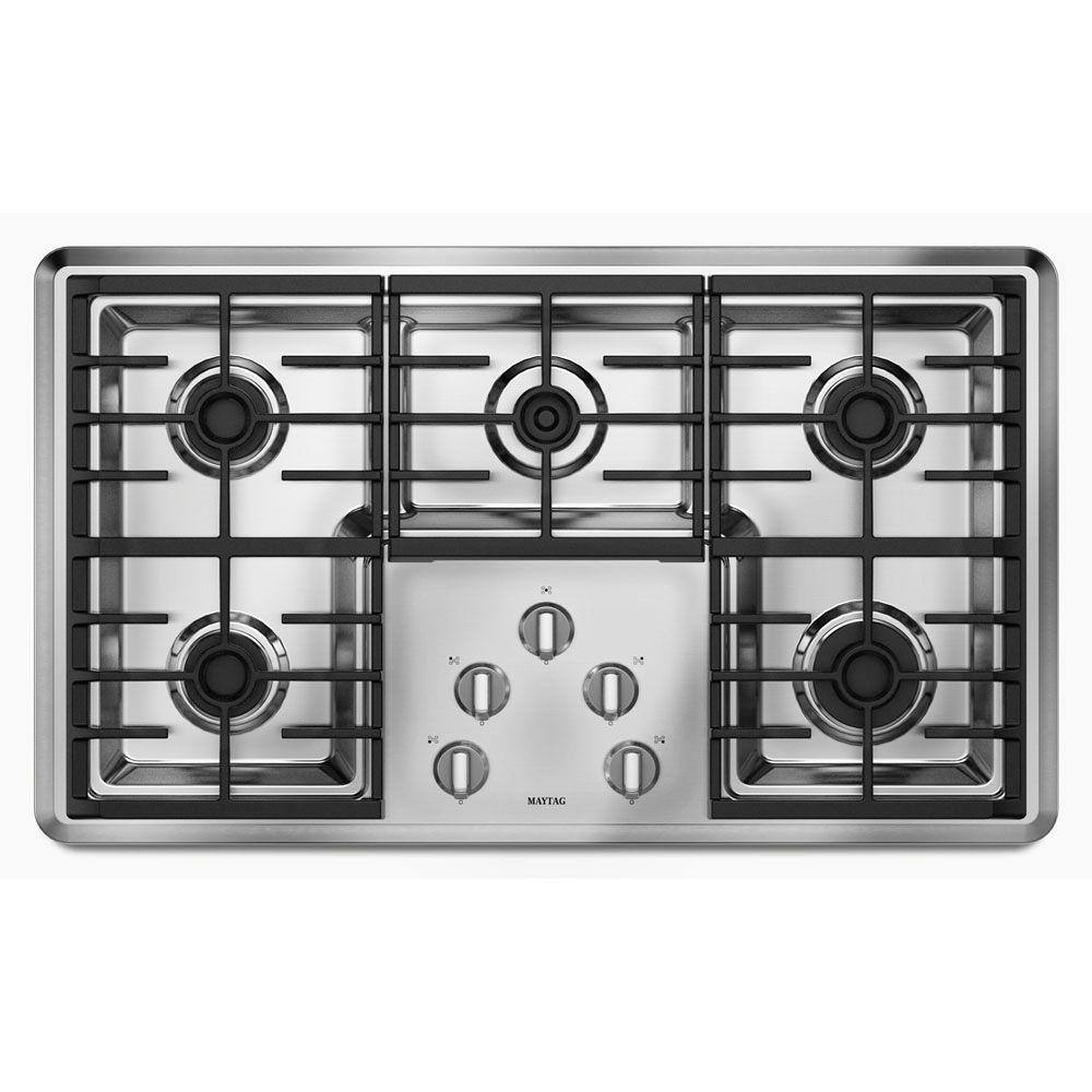 Maytag 36 in. Gas Cooktop in Stainless Steel with 5 Burners including ...