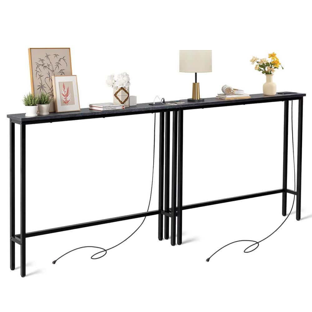Karl home 78. 74in Black Rectangle MDF 7 Console Table Set of 2 with ...