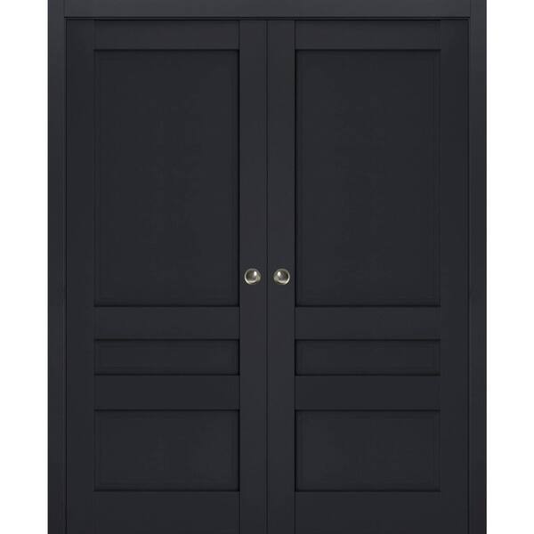 Sartodoors 84 in. x 80 in. 2 Panel Antracite Finished Solid Wood ...