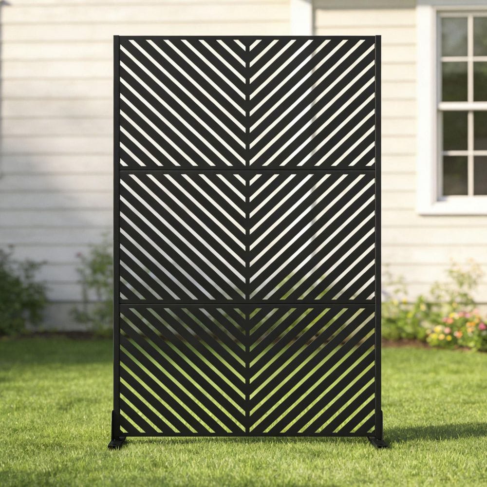 TUYOHW 47 in. W x 72 in. H Black Metal Privacy Screen-Outdoor Privacy ...