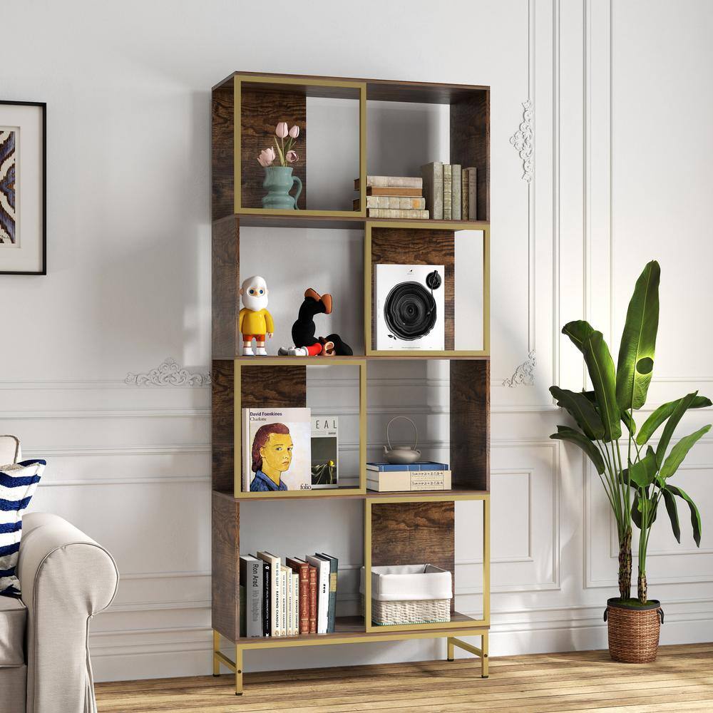 CSC DECOR INC 71 in. Tall Rustic Brown Wood 4-Tier Accent Bookcase with ...