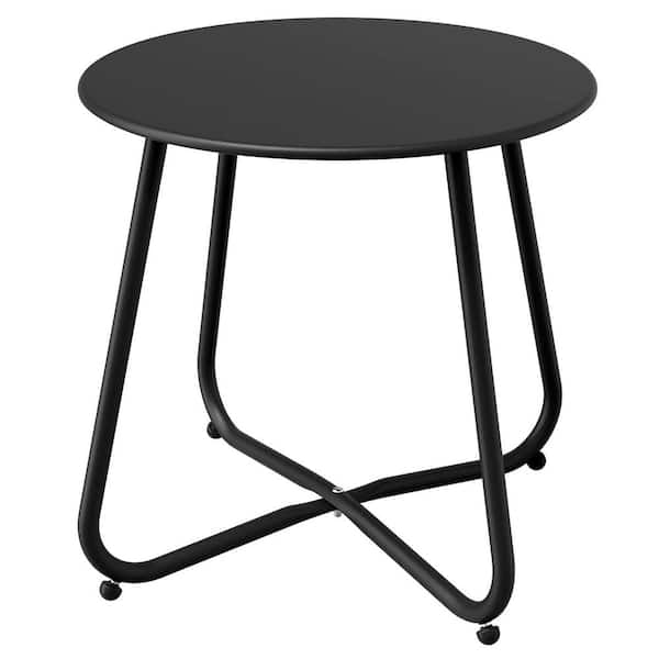 Angel Sar Black Outdoor Weather Resistant Round Metal Patio Side Table ...