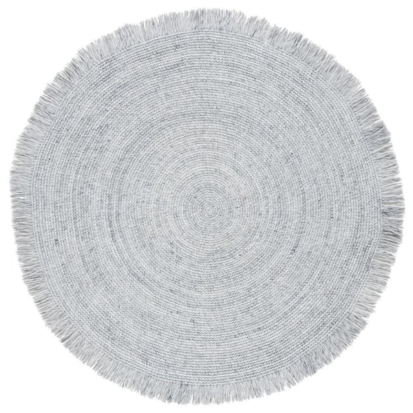 SAFAVIEH Braided Gray/Ivory 6 ft. x 6 ft. Round Striped Geometric Area ...
