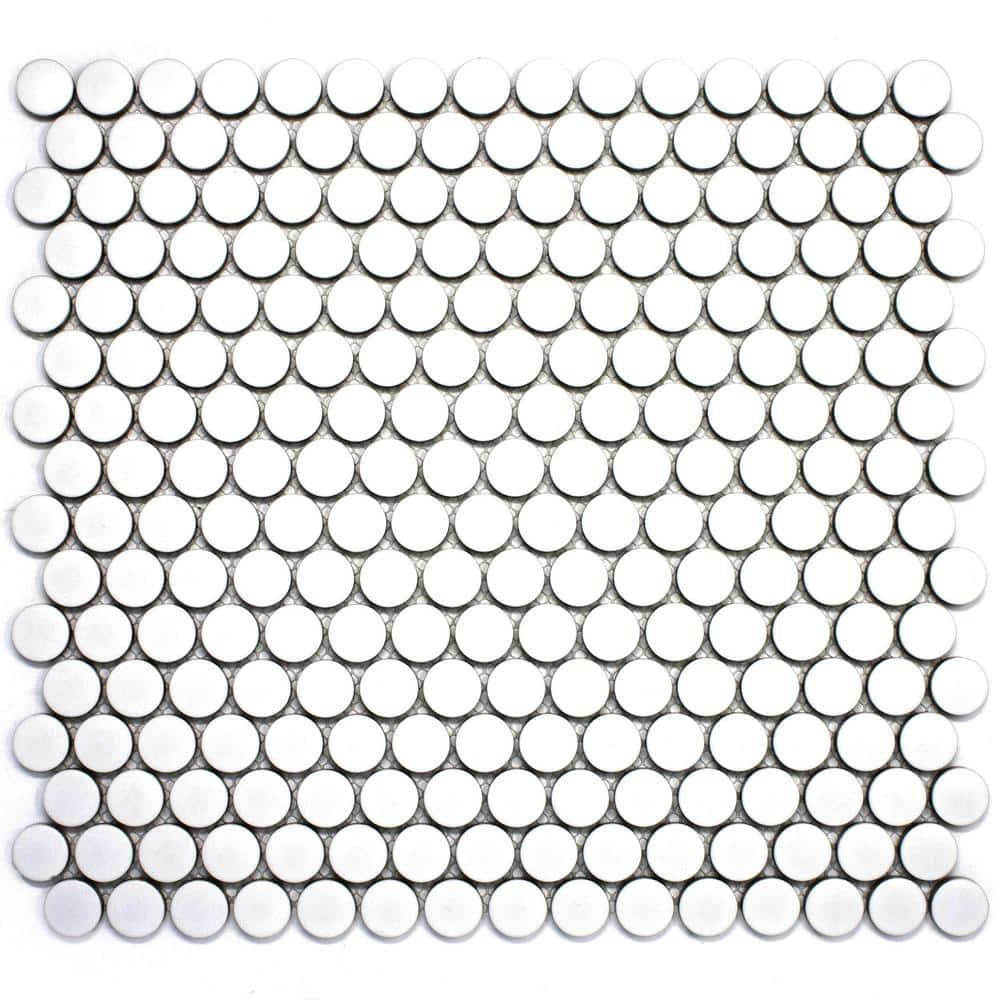 MOLOVO Porcetile Round White 11.58 in. x 12.41 in. Penny Matte ...