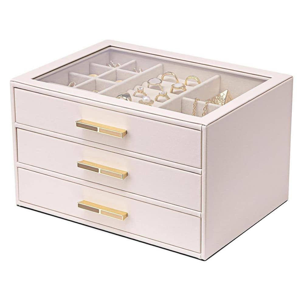 Pink 9.8 in. x 6 in. Polyurethane Modern Jewelry Box Organizer with ...