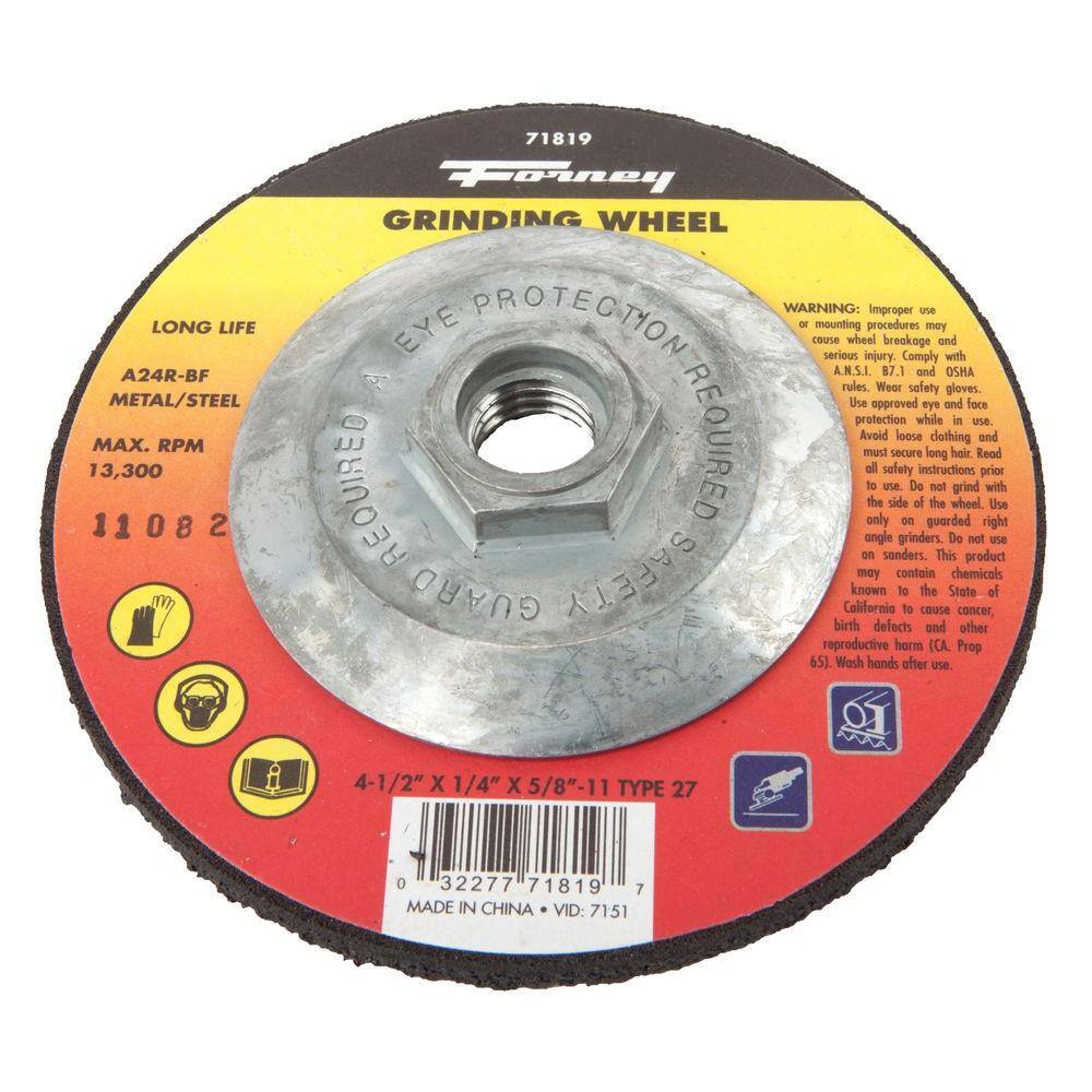 Forney 4-1/2 in. x 1/4 in. x 5/8 in.-11 Threaded Metal Type 27 Grinding ...
