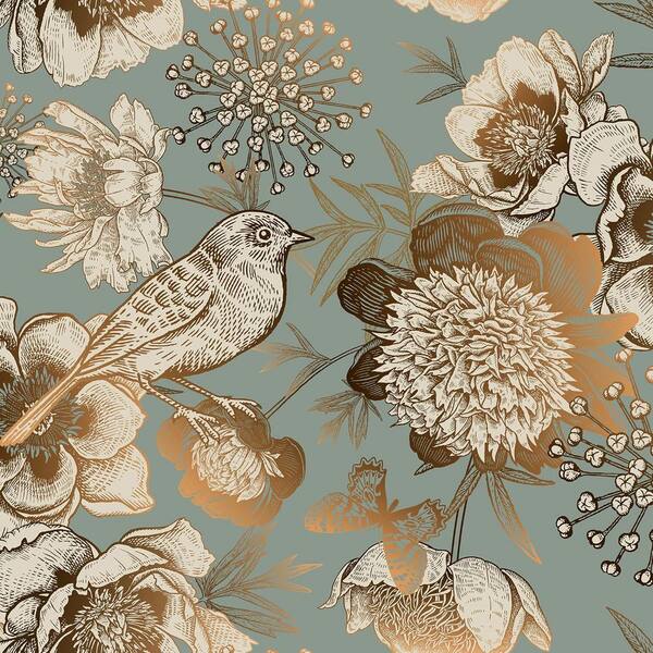 Gold Peel and Stick Wallpaper Vintage Floral Wallpaper LINBQ229 - The ...