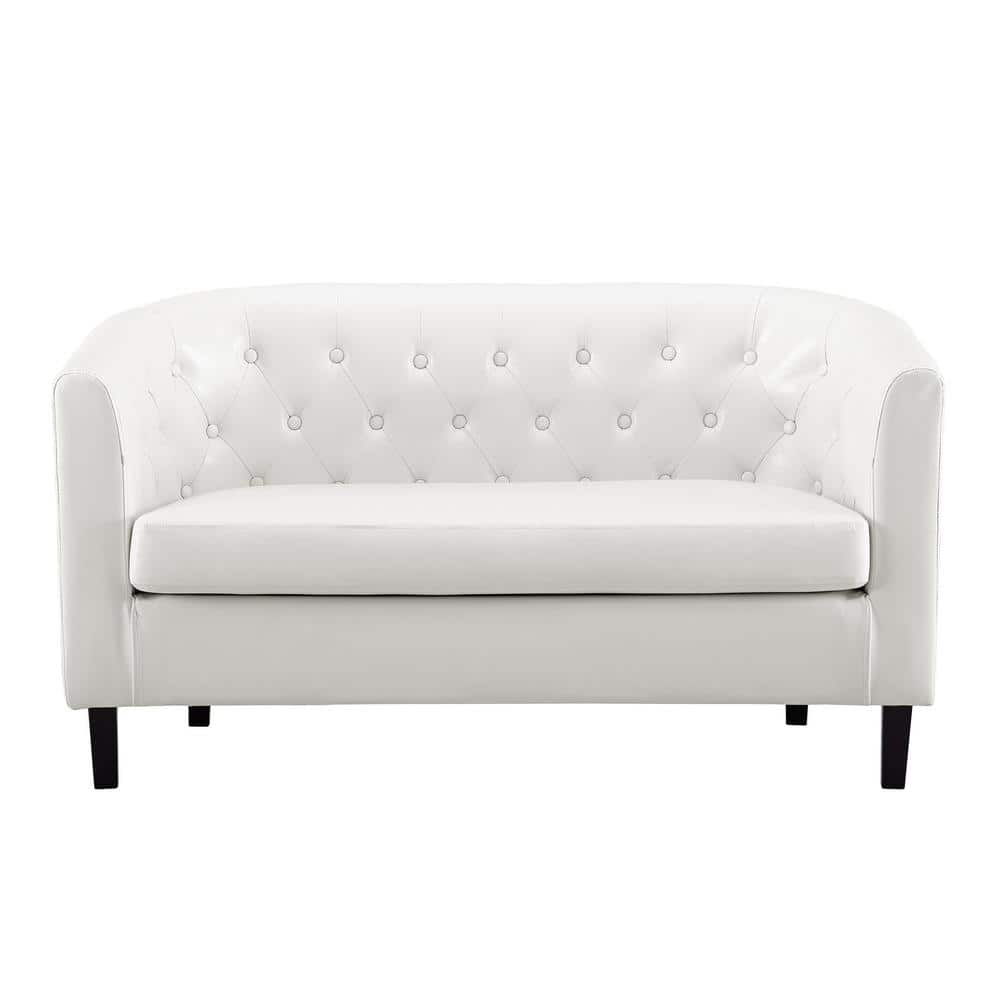 MAYKOOSH 48 in. White Love Seat, Button Tufted Faux Leather Barrel ...