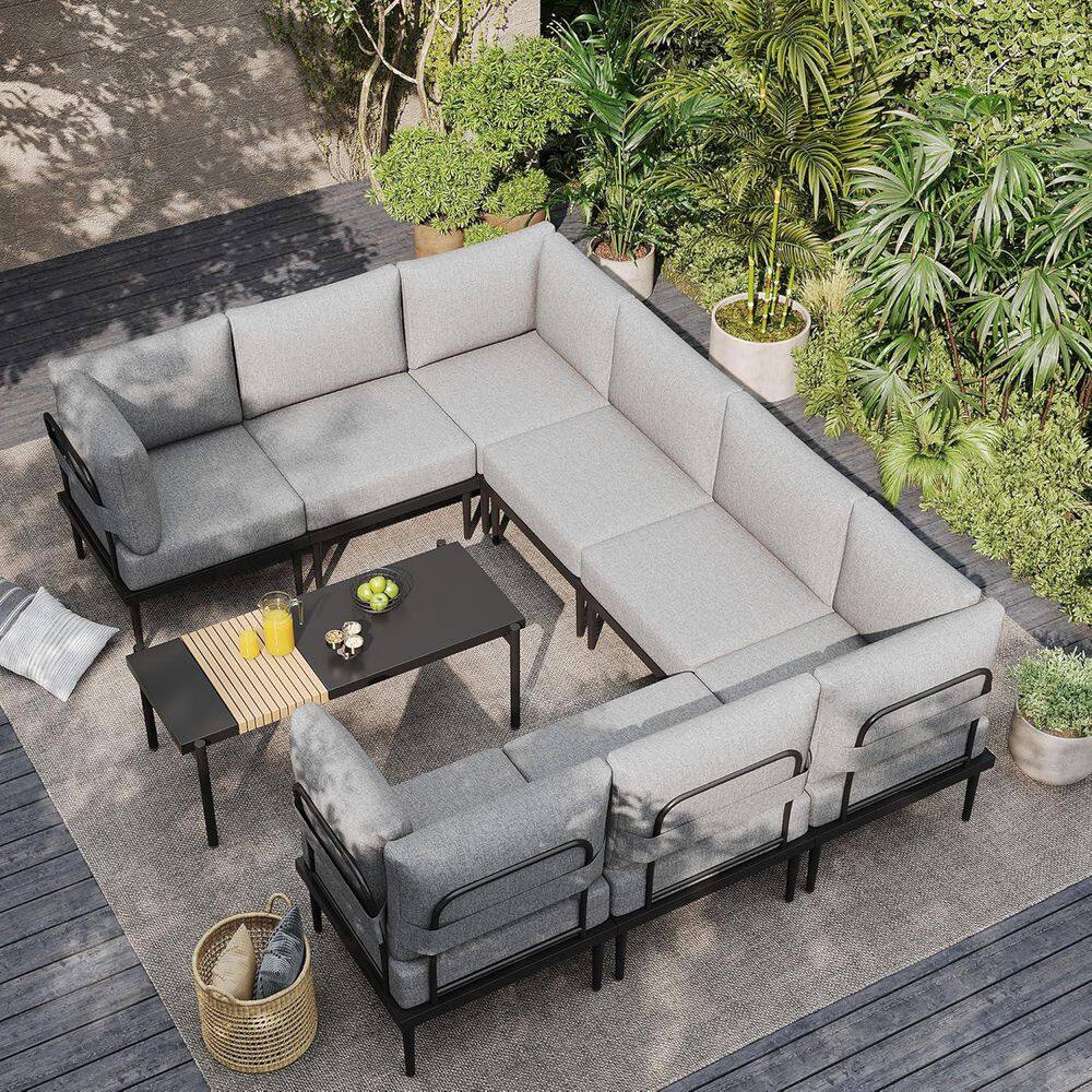 AURA OUTDOOR 9 Piece Metal Outdoor Patio Conversation Set with Coffee ...