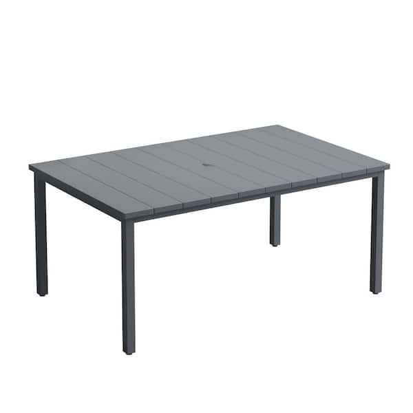 vicllax 63 in. Gray Rectangular Outdoor Patio Dining Table for 6 with ...
