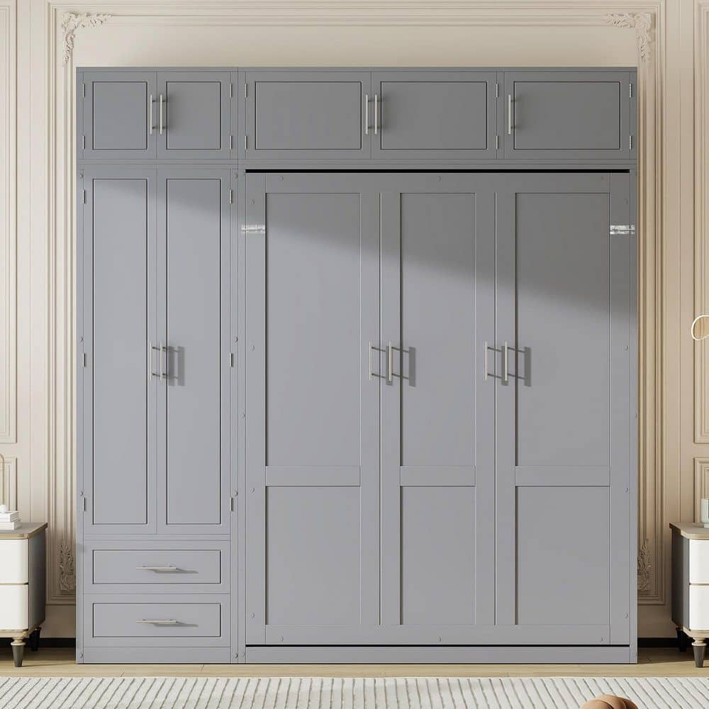 Noble House Anthea Gray Wood Frame Queen Size Murphy Bed with Top ...
