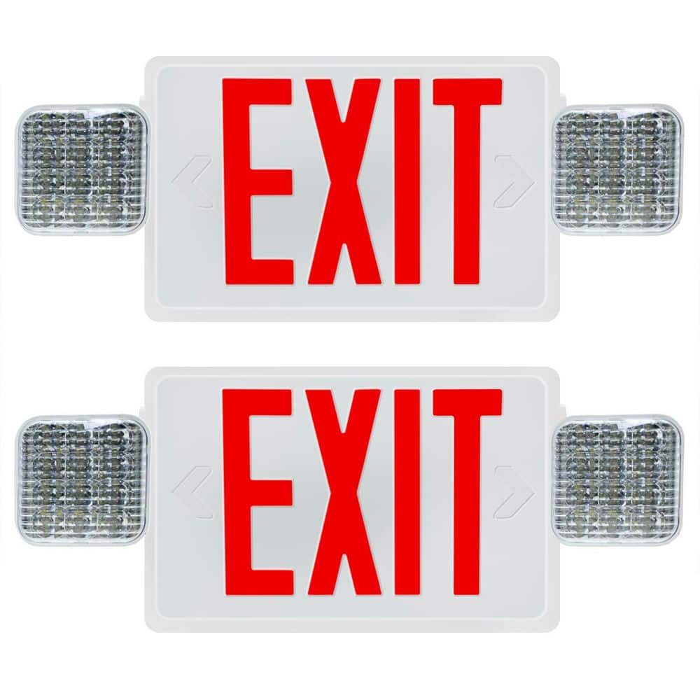 Bieuoram 120-277-Volt White Integrated LED Emergency Red Exit Light ...