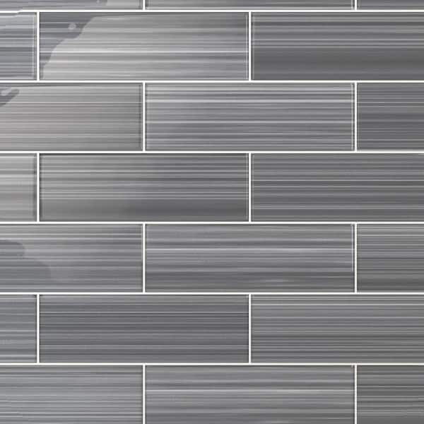 Bodesi Hand Painted Rectangular 4 in. x 12 in. Neutral Gray 50 Glass ...