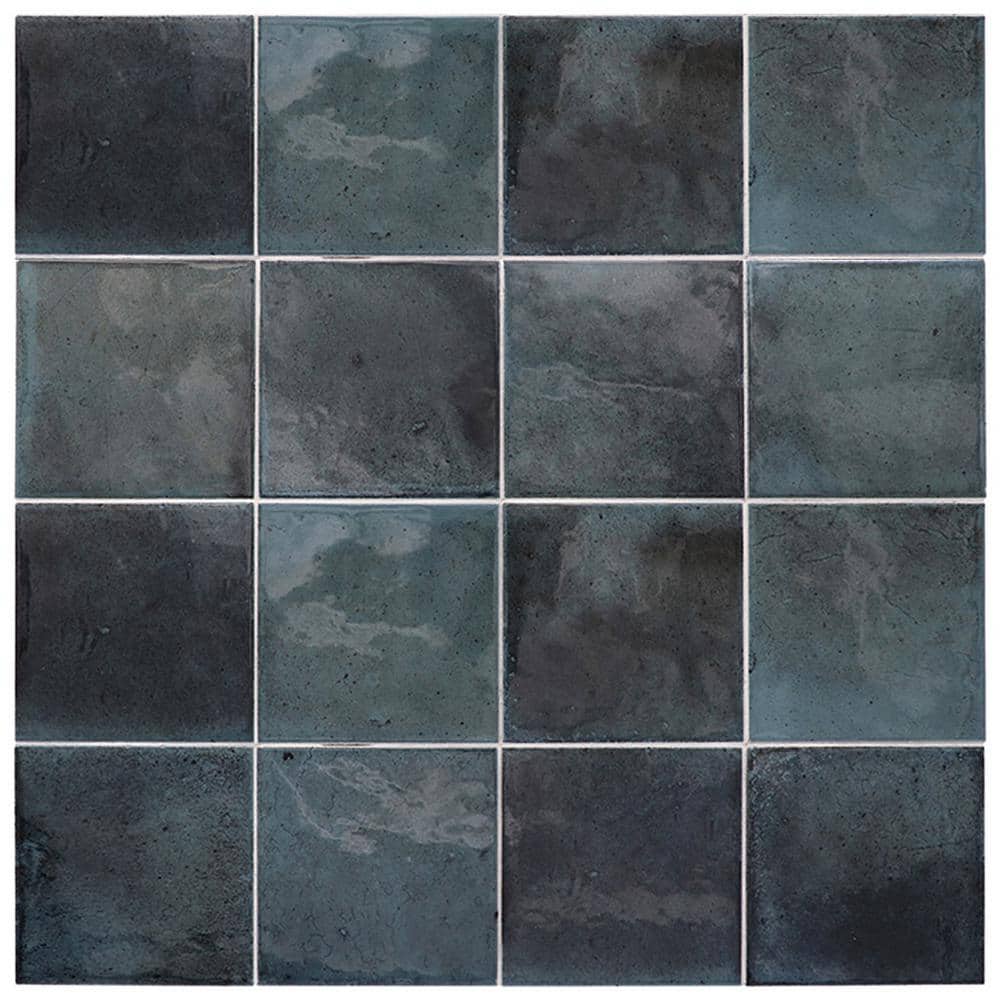 Apollo Tile Antiek 3.94 in. x 3.94 in. Spruce Blue Ceramic Glossy Wall ...