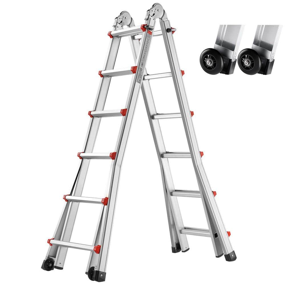 SKYSHALO Telescoping Ladder A Frame, 20.5 ft. Reach, Aluminium, Folding ...