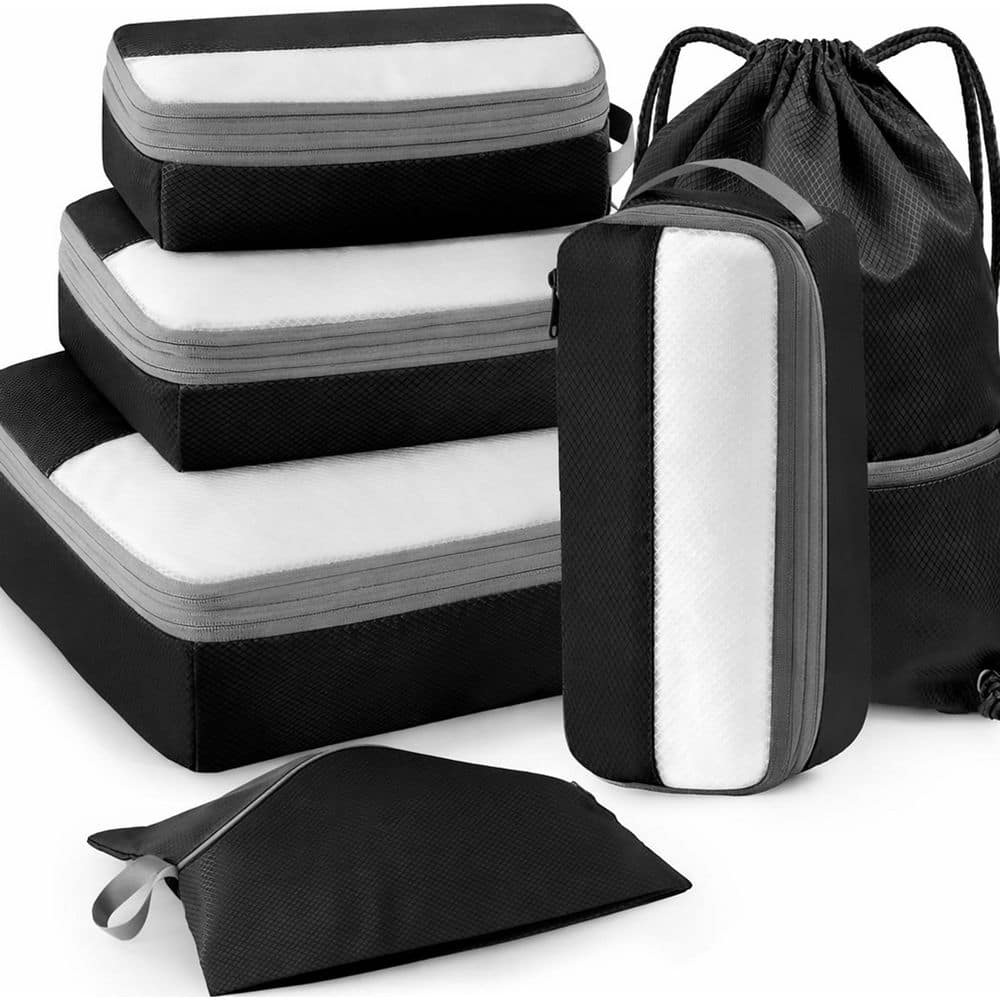 Anqtovp Black 6 PCS Compression Packing Cubes Travel Organizer Luggage ...