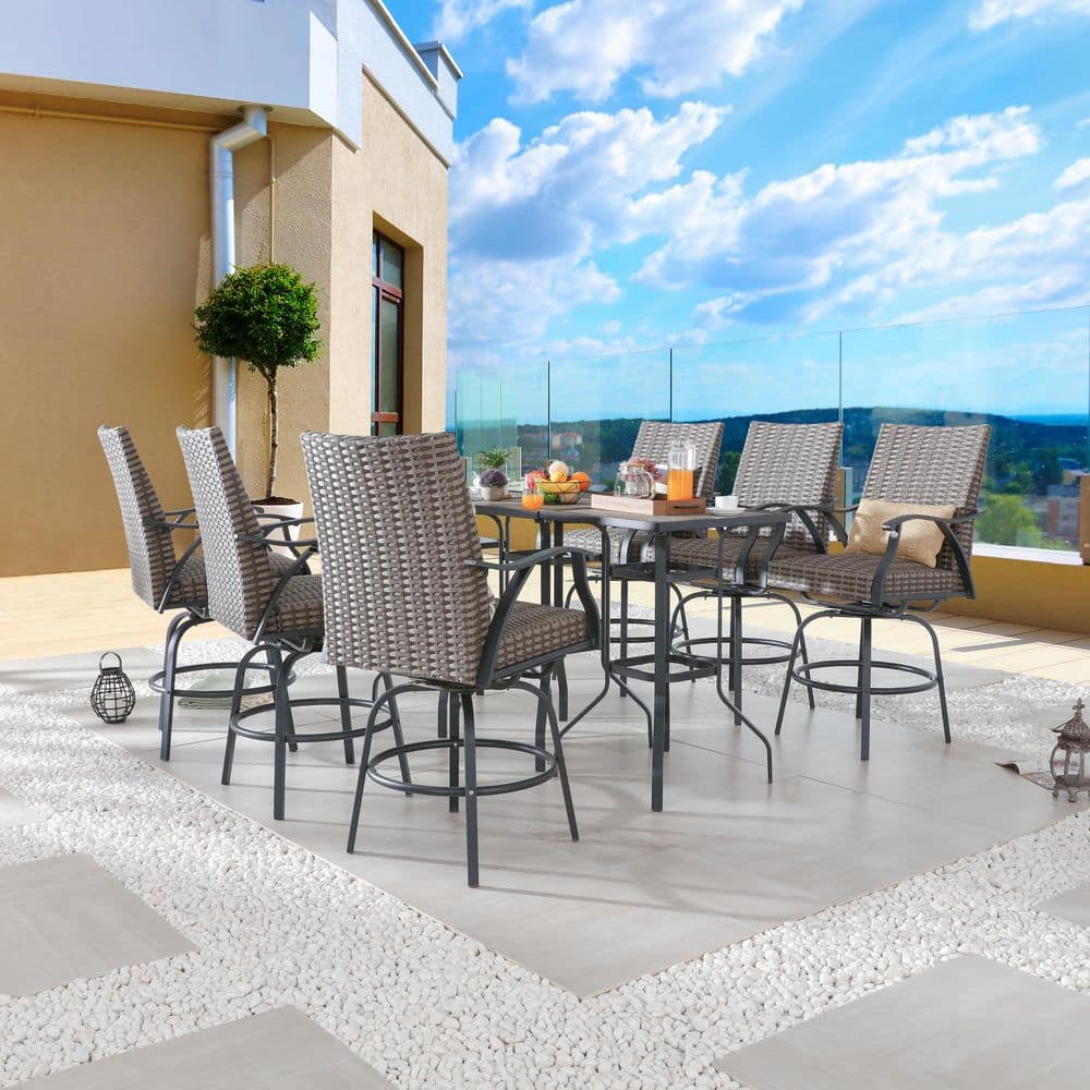 TOP SPACE Brown 9 of Pieces Wicker Outdoor Bistro Set TP03219X3-151X3 - The Home Depot