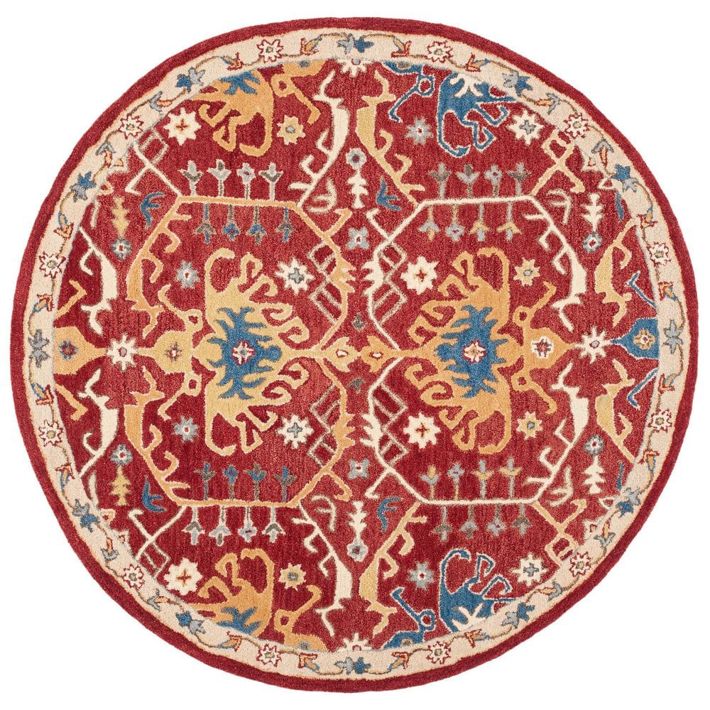 SAFAVIEH Antiquity 6 ft. x 6 ft. Red/Yellow Traditional Medallion Round ...