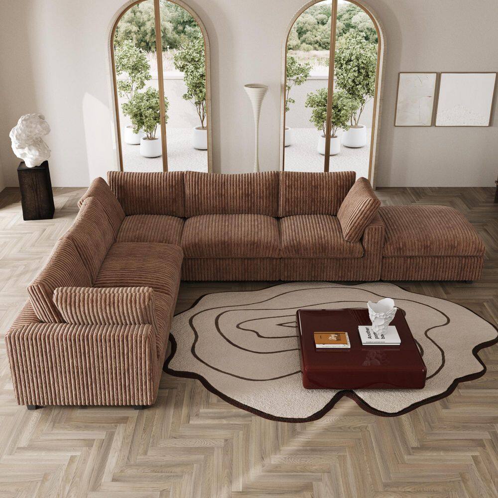 157.48 in. Square Arm 7-piece Rabbit Velvet Plush U-Shaped Free ...