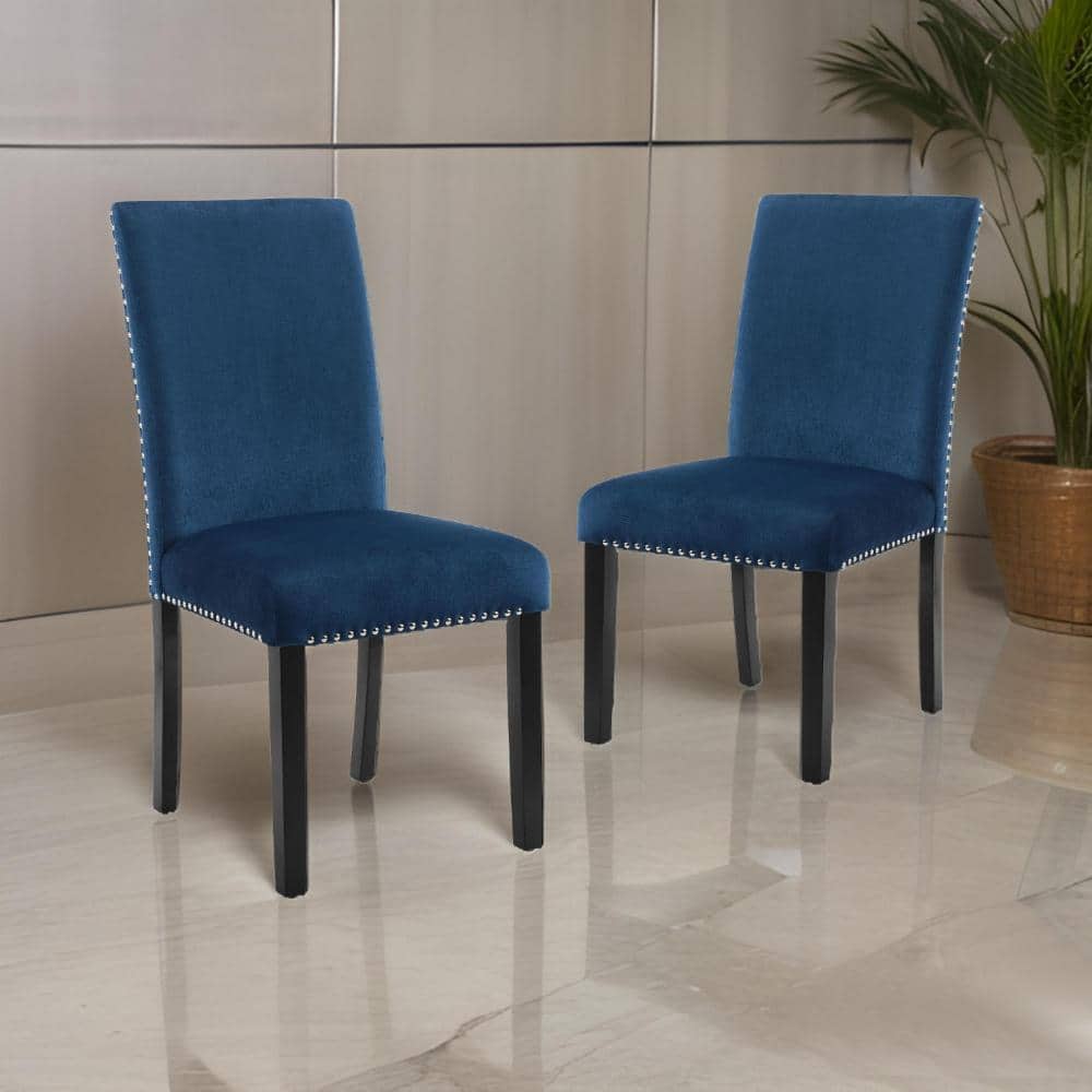 Benjara Blue Fabric Nailhead Trim Dining Chair (Set of 2) BM272105 ...