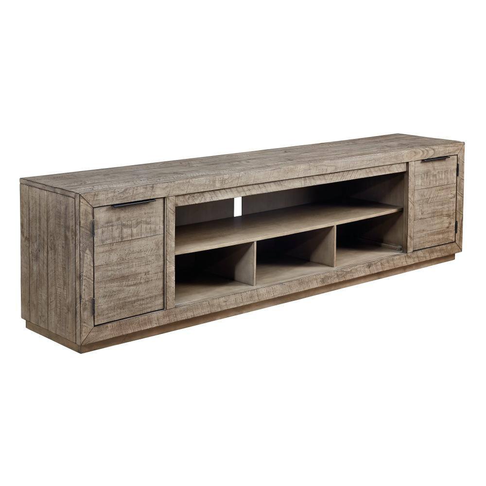 Benjara 92 in. Brown Wood TV Stand Fits TVs Upto 88 in. with 2 Cabinets ...