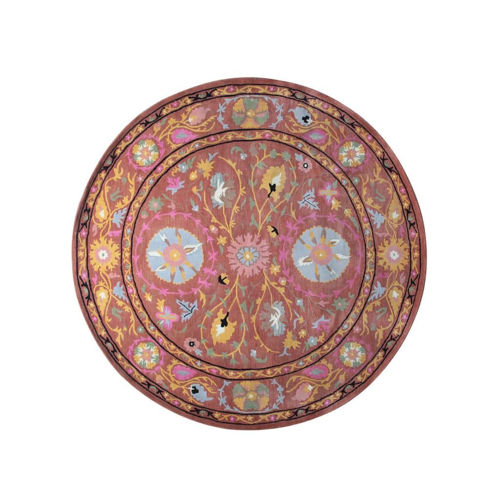EORC Rust 6 ft. Hand-Tufted Wool Traditional Oriental Rug Round Area ...