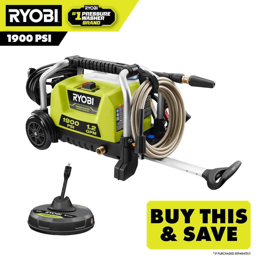RYOBI 1900 PSI 1.2 GPM Cold Water Wheeled Electric Pressure Washer with ...