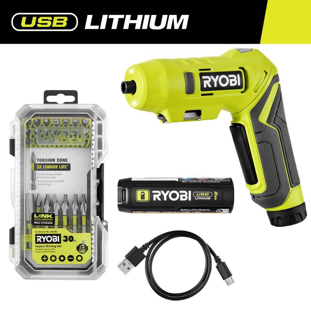 RYOBI USB Lithium Screwdriver Kit with 2.0 Ah USB Lithium Battery ...