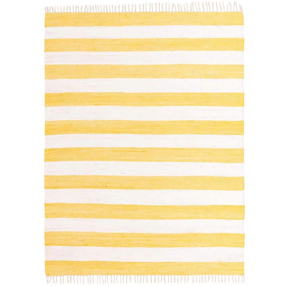 Unique Loom Chindi Rag Striped Yellow and Ivory 9' 0 x 12' 0 Area Rug ...