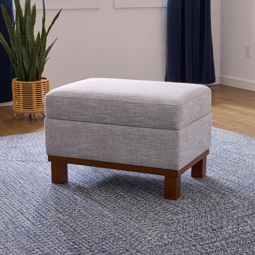 Brookside Kay Light Gray Polyester Rectangle Storage Ottoman with Wood ...