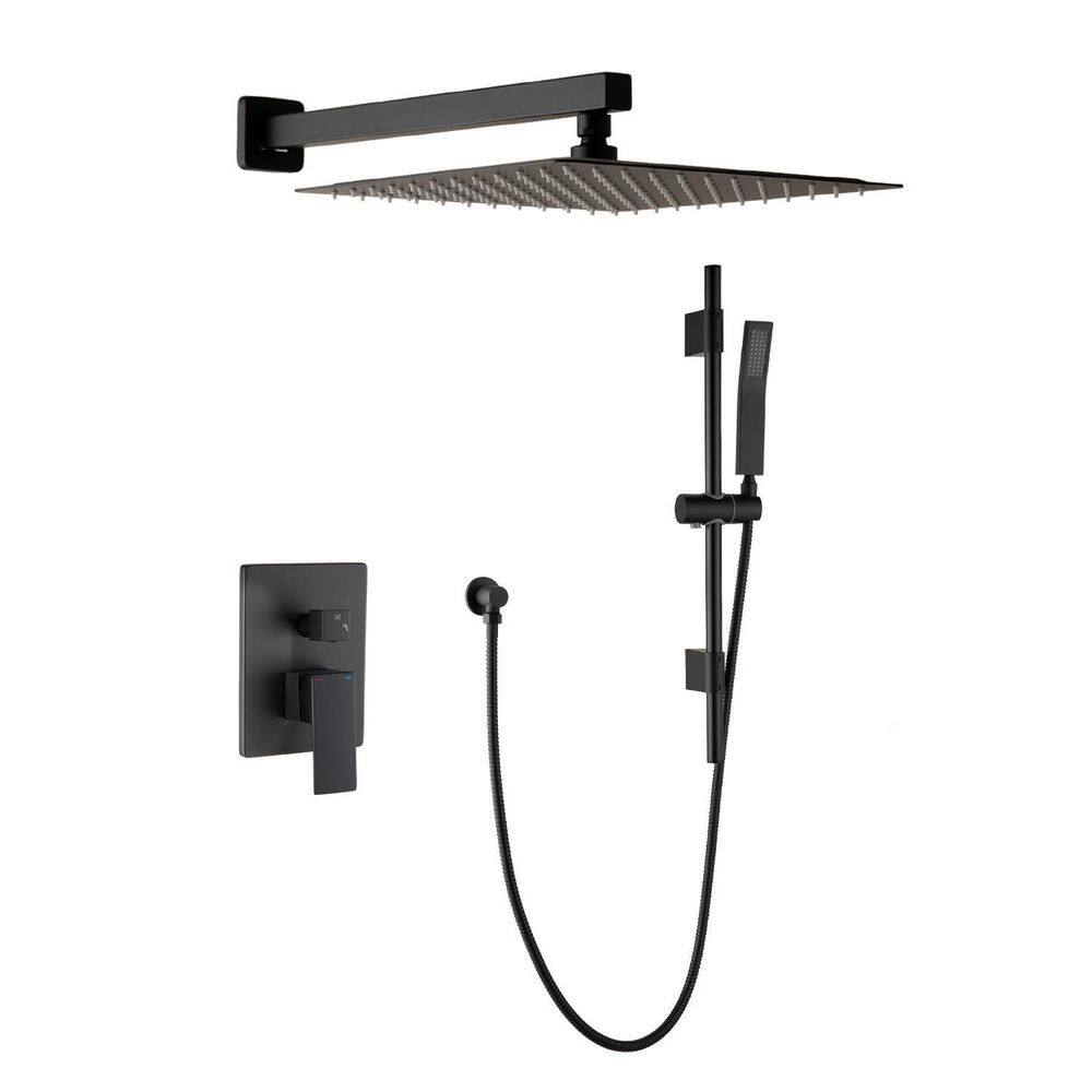 Mondawe 1-Spray Patterns 12 in. Wall Mount Square Rainfall Dual Shower Heads in Matte Black with ...