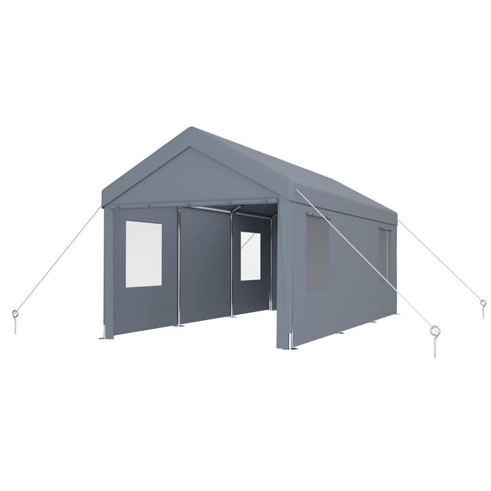 Oyezvary 12 ft. W x 20 ft. D x 9.66 ft. H Gray Roof Plastic Carport ...