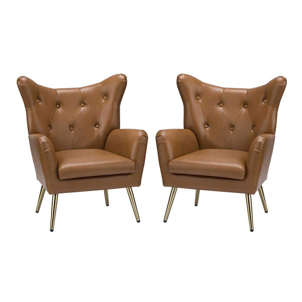 JAYDEN CREATION Frank Camel Vegan Leather Armchair (Set of 2) CHMY0726 ...