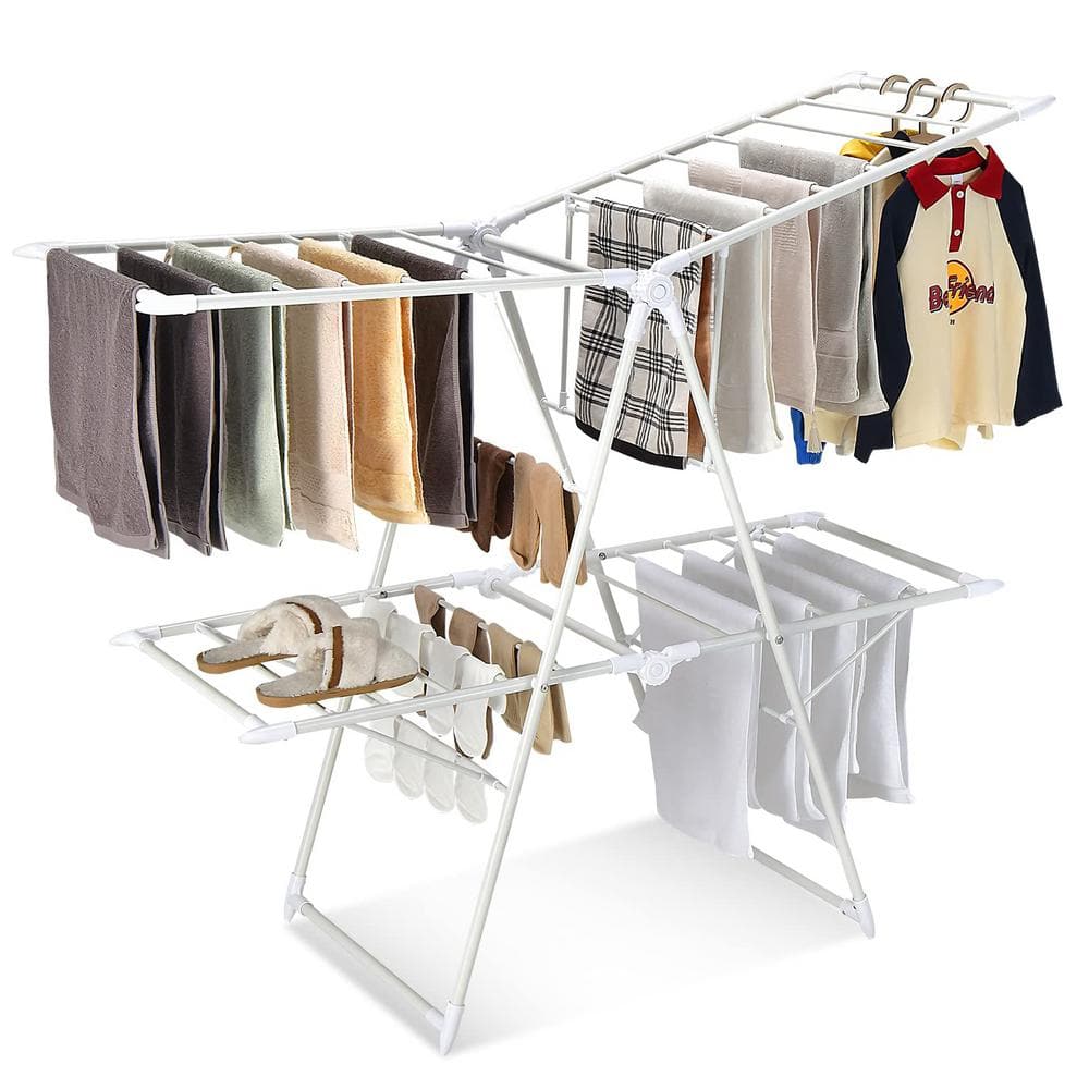 Bunpeony 26 Freestanding 2-Level Foldable Towel Racks in White with ...